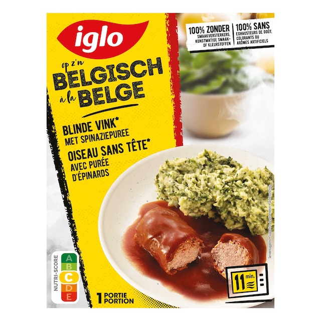 Iglo | A la Belge | Oiseau sans tête | Purée d'épinards | 450 gr | Delhaize