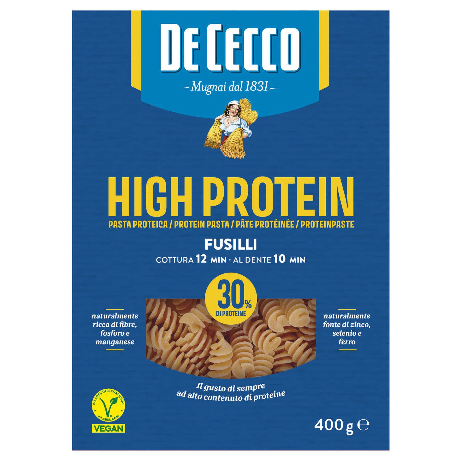 De Cecco | Pasta | Fusilli | Protein | 400 gr | Delhaize