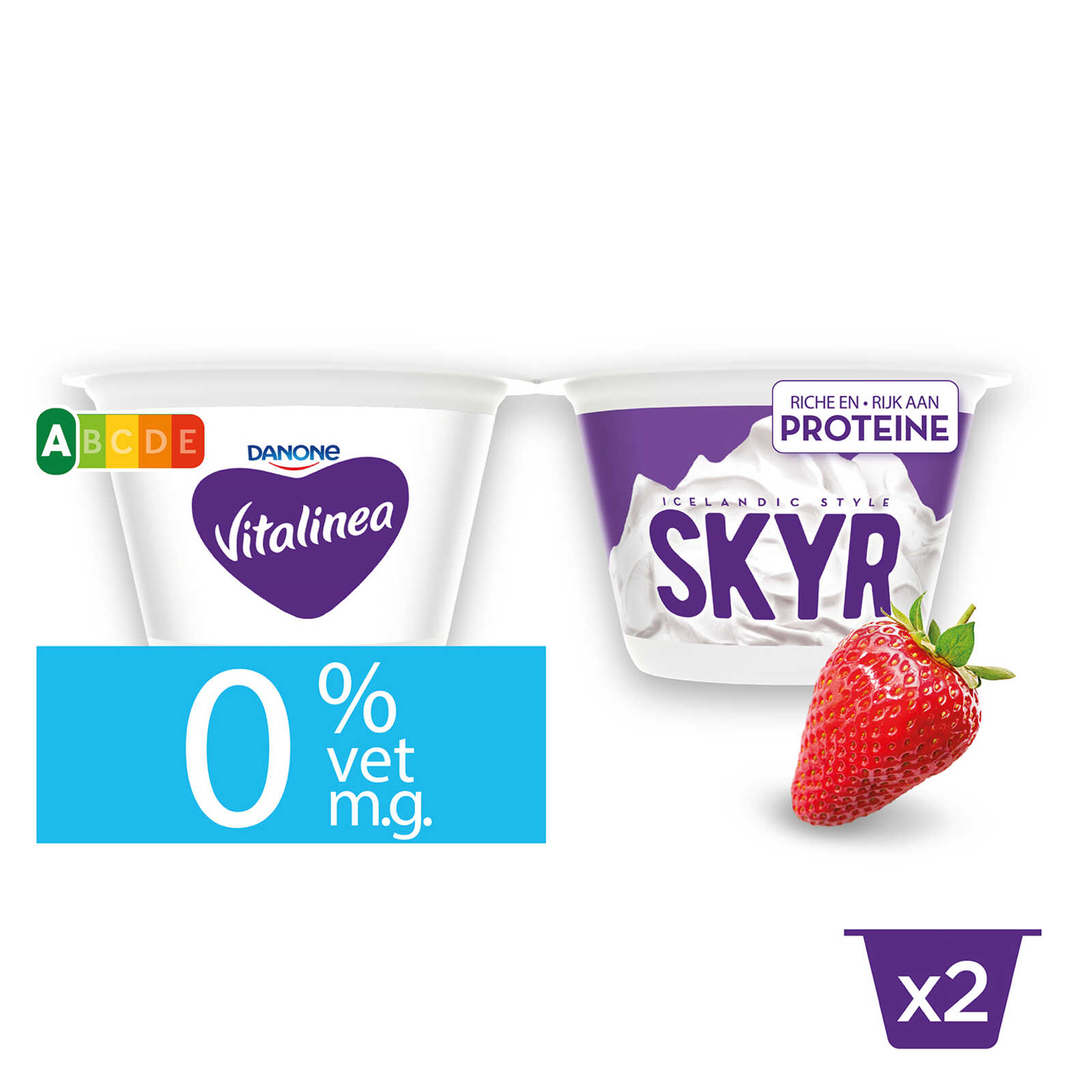 Vitalinea | Skyr | Fraise | Allégé | 2 x 145 gr | Delhaize