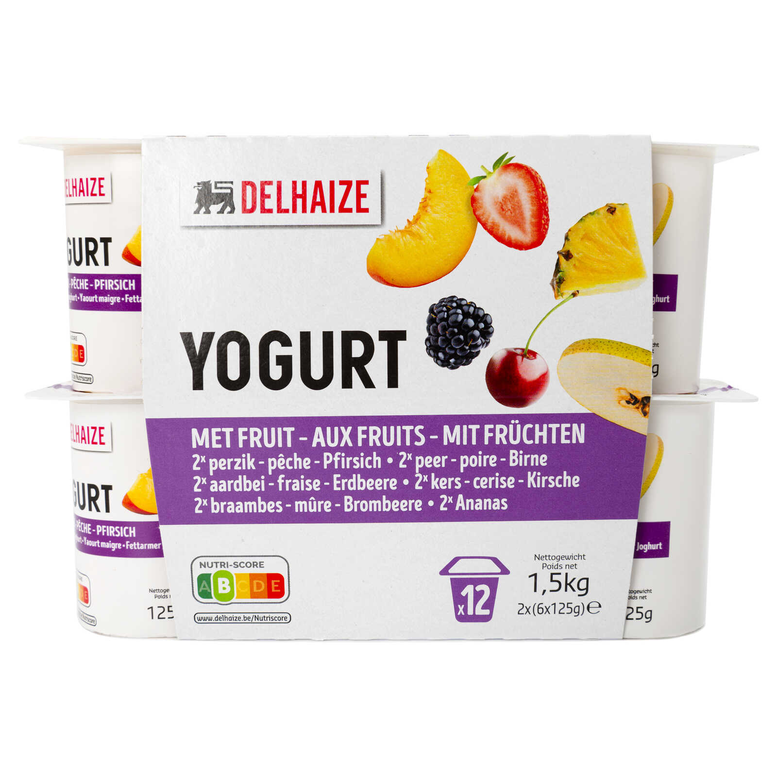 Delhaize | Yaourt | Sucré | Maigre | Fruits | 12 x 125 gr | Delhaize