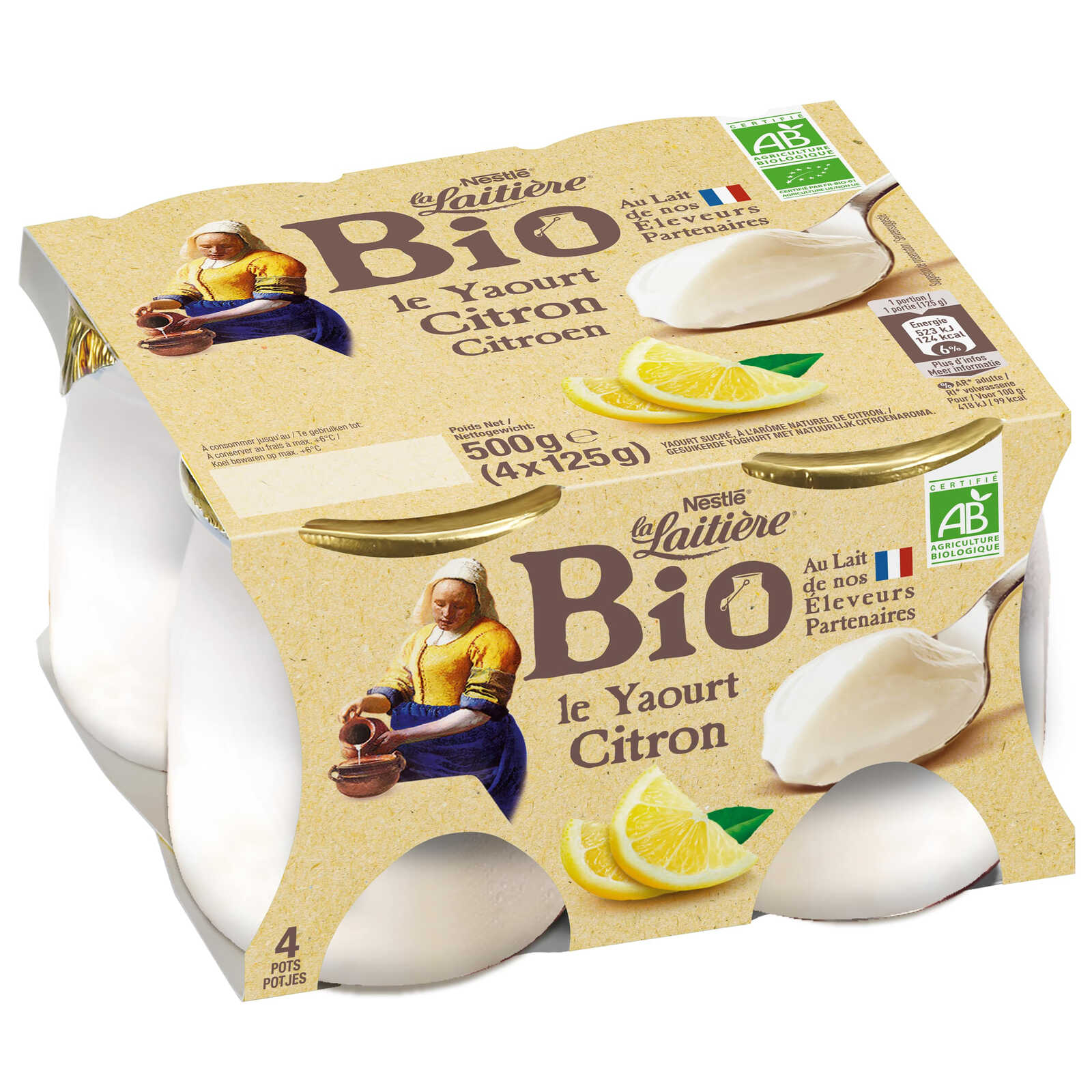 Nestlé | La Laitière | Yaourt | Citron| Bio | 4 x 125 gr | Delhaize