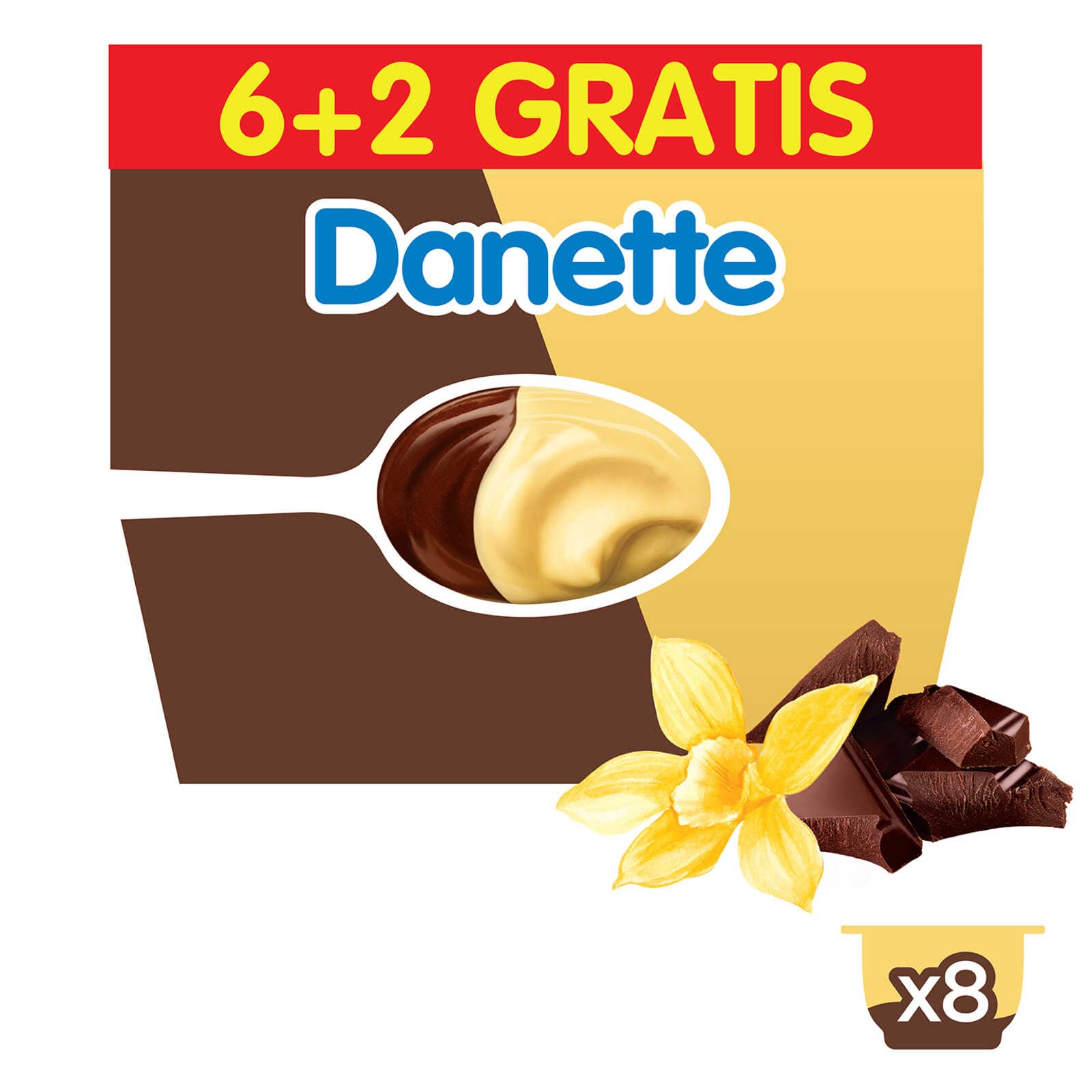Danette | Dessert | Room | Chocolade | Vanille | 6+2 | 8 x 125 gr ...