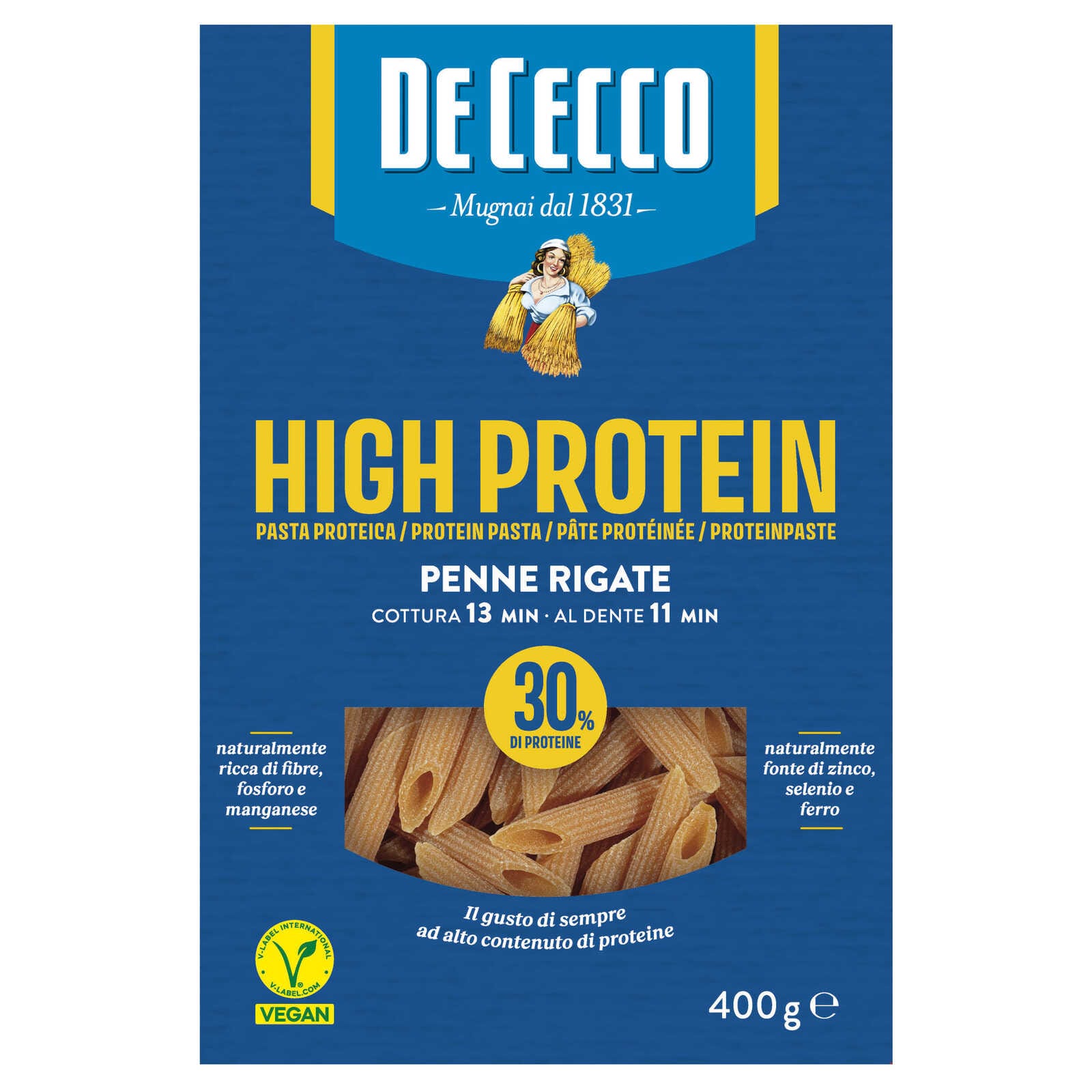 De Cecco | Pasta | Penne Rigate | Protein | 400 gr | Delhaize