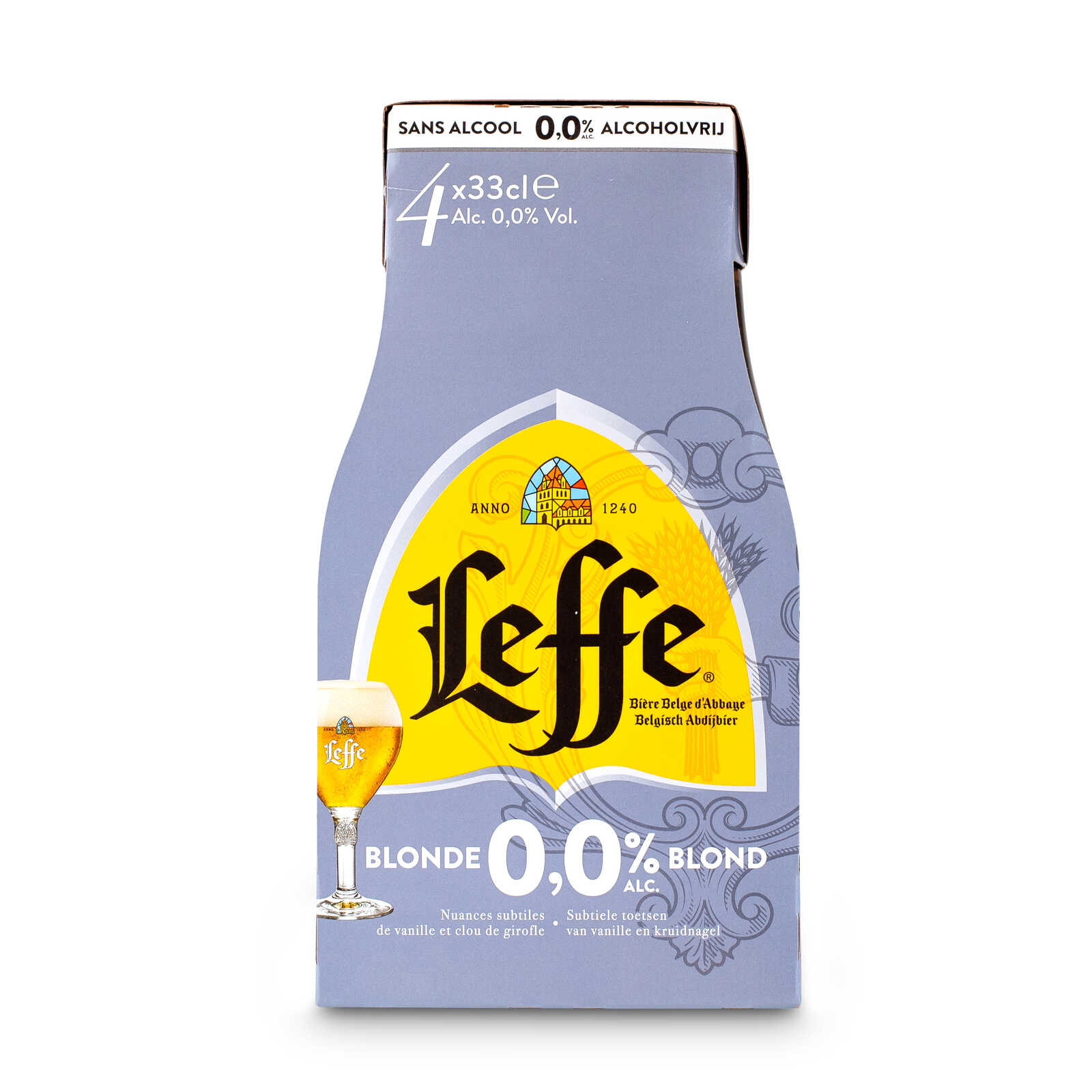 Leffe | Bière d'abbaye | Blonde | Sans Alcool | 0% alc | Bouteille | 4 x 33 cl | Delhaize