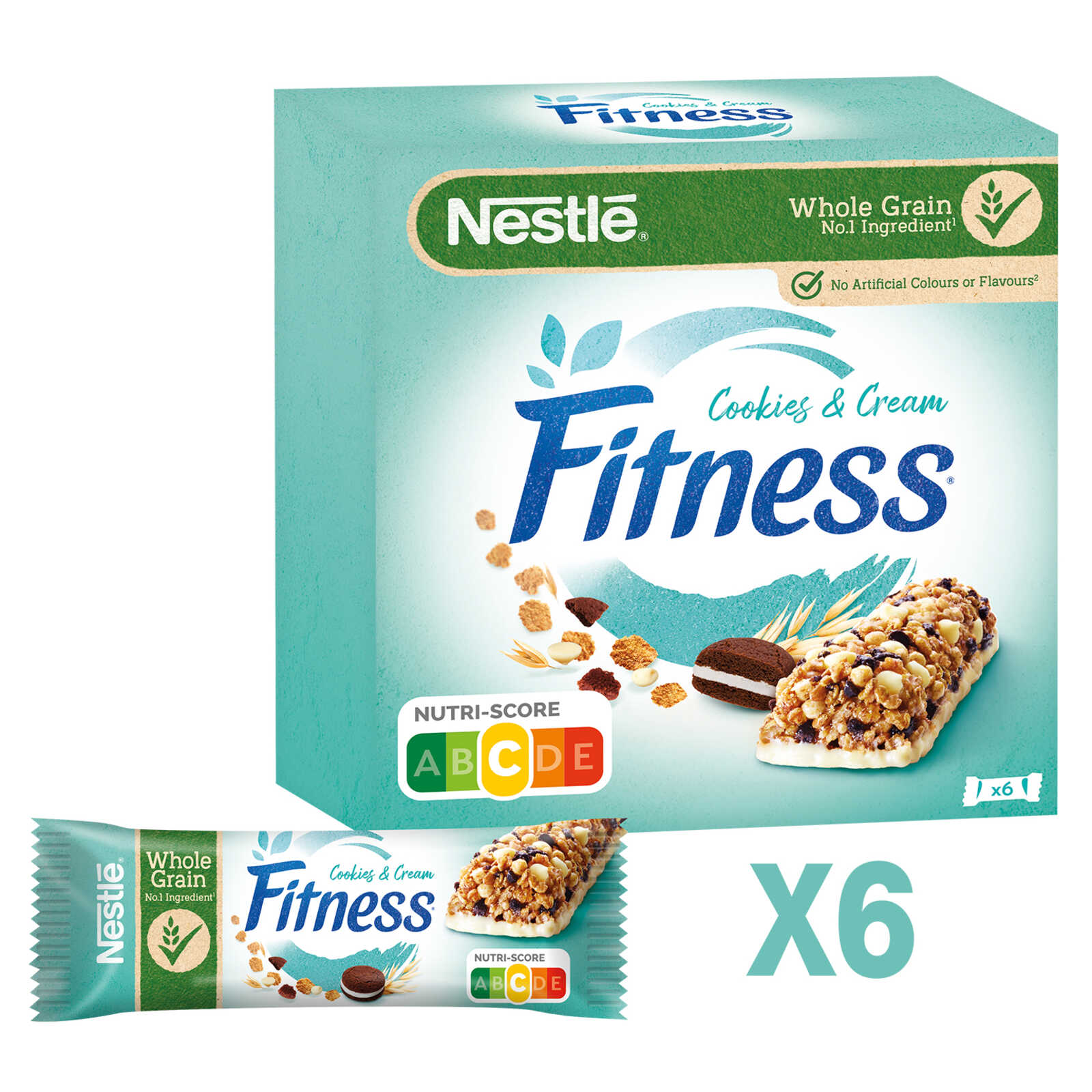 Nestlé | Fitness | Barre de céréales | Cookies&Cream | Lait | 6 x 23,5 gr | Delhaize