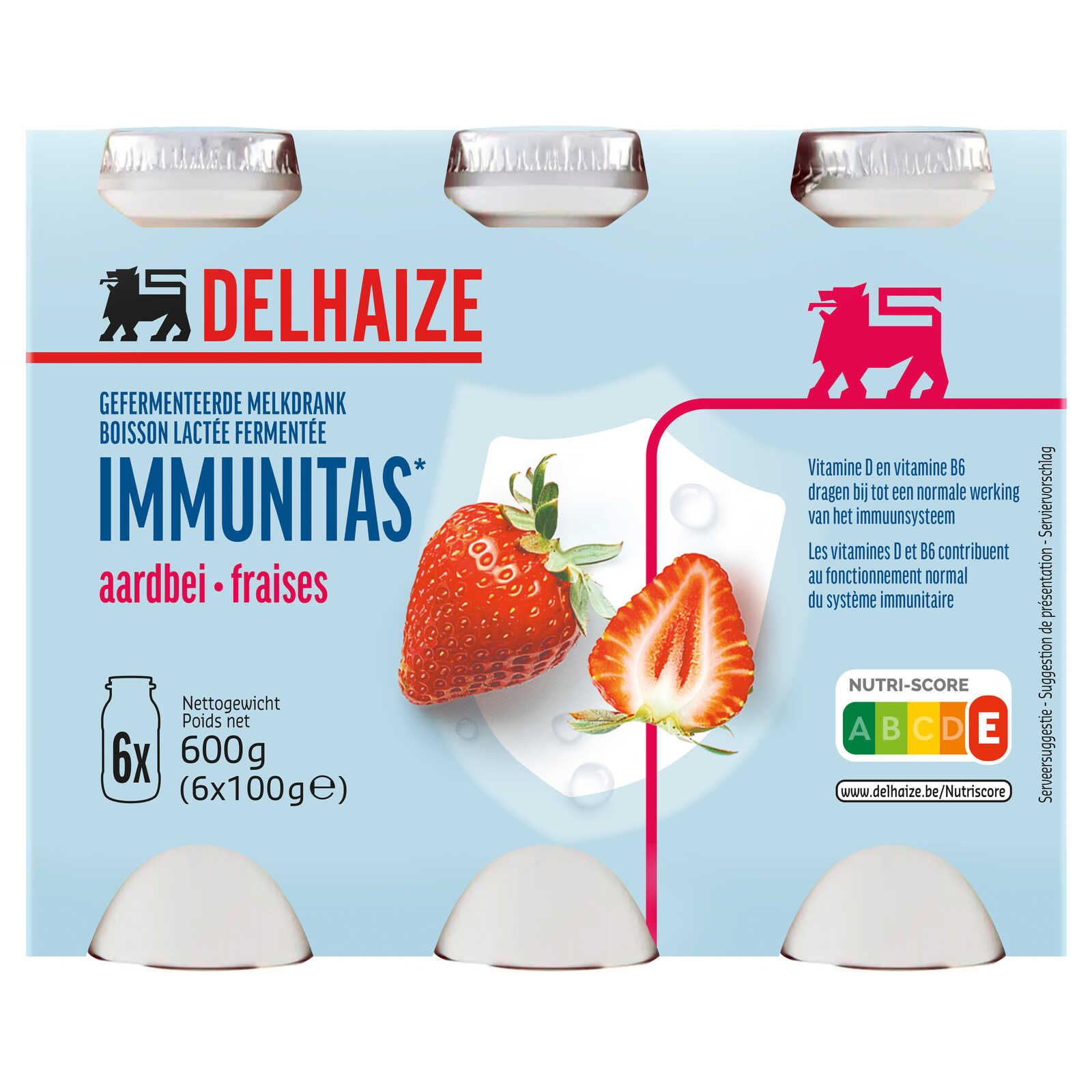 Delhaize | Yaourt à boire | Fraise | Immunité | 6 x 10 cl | Delhaize