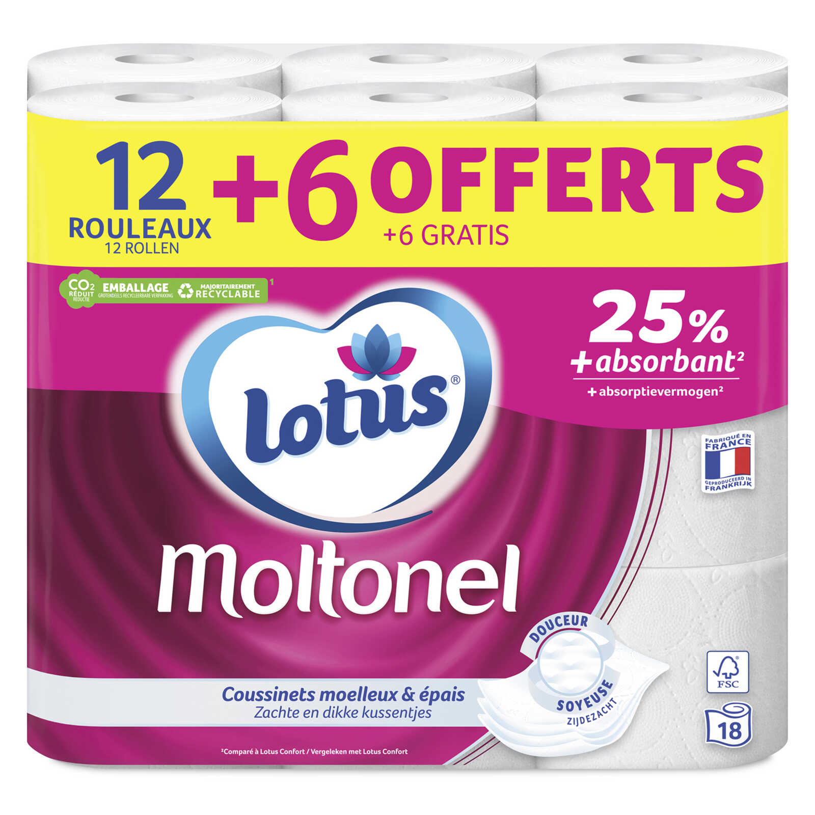 Lotus | Papier Toilette | 3-Plis | 12+6 | Eco | 18 pc | Delhaize