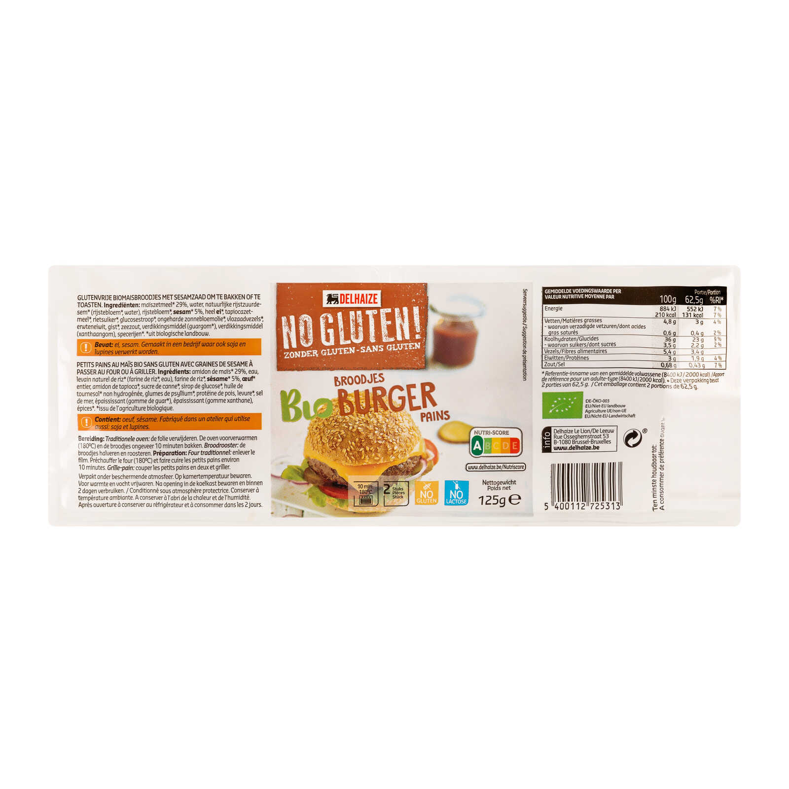 Delhaize | No Gluten! | Pain hamburger | Sans gluten | Bio | 125 gr ...