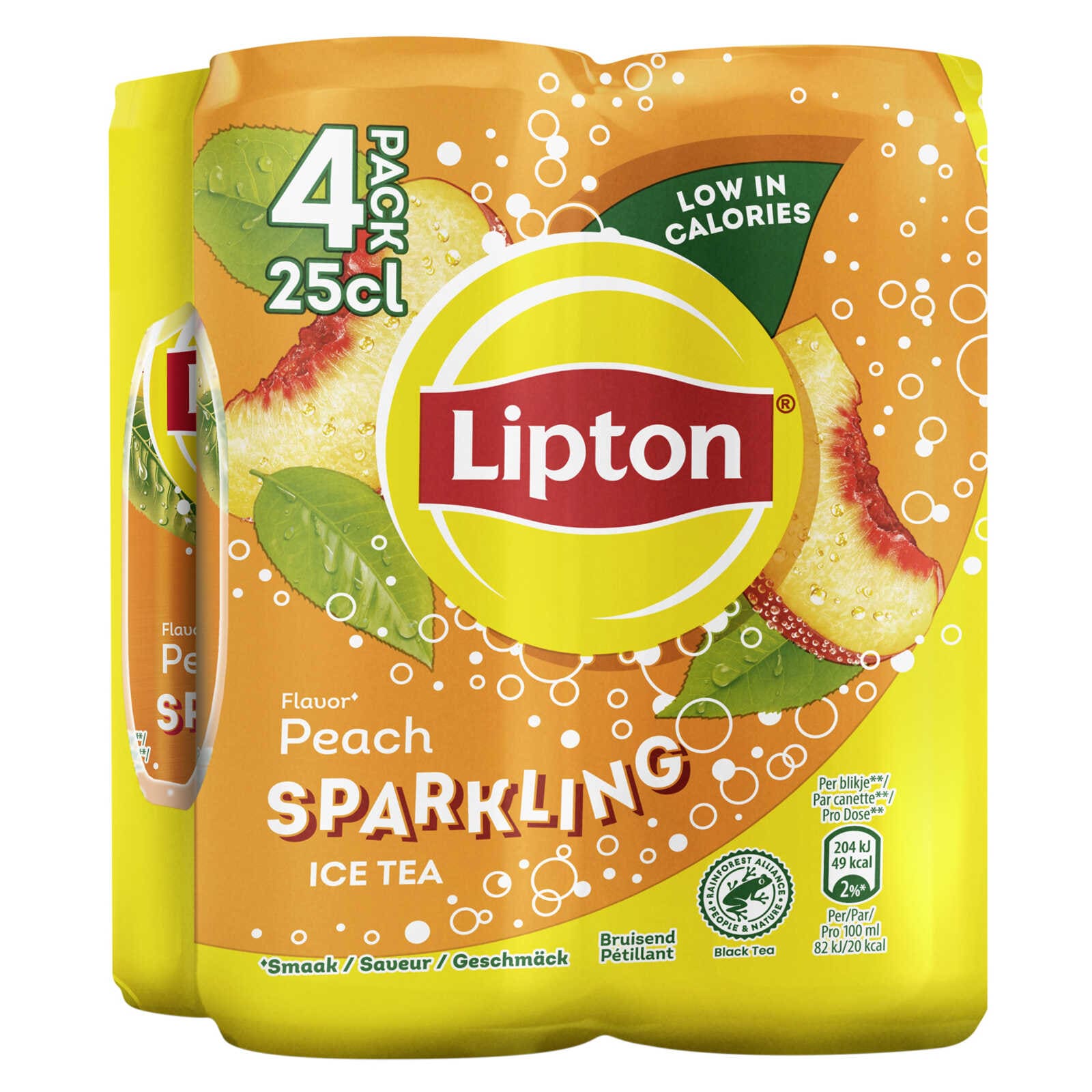 Lipton | Ice Tea | Sparkling | Perzik | Can | 4 x 25 cl | Delhaize