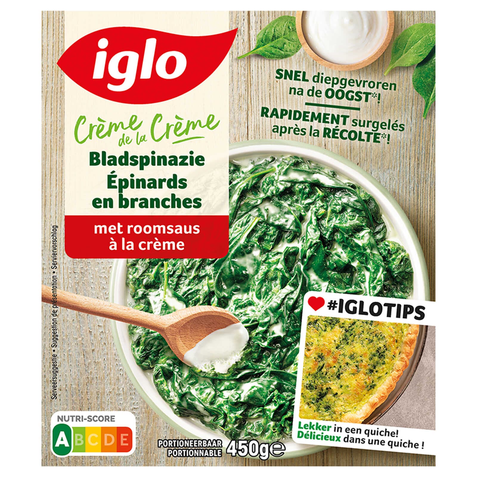 Iglo | Crème de la Crème | Bladspinazie | Met Roomsaus | 450 gr | Delhaize