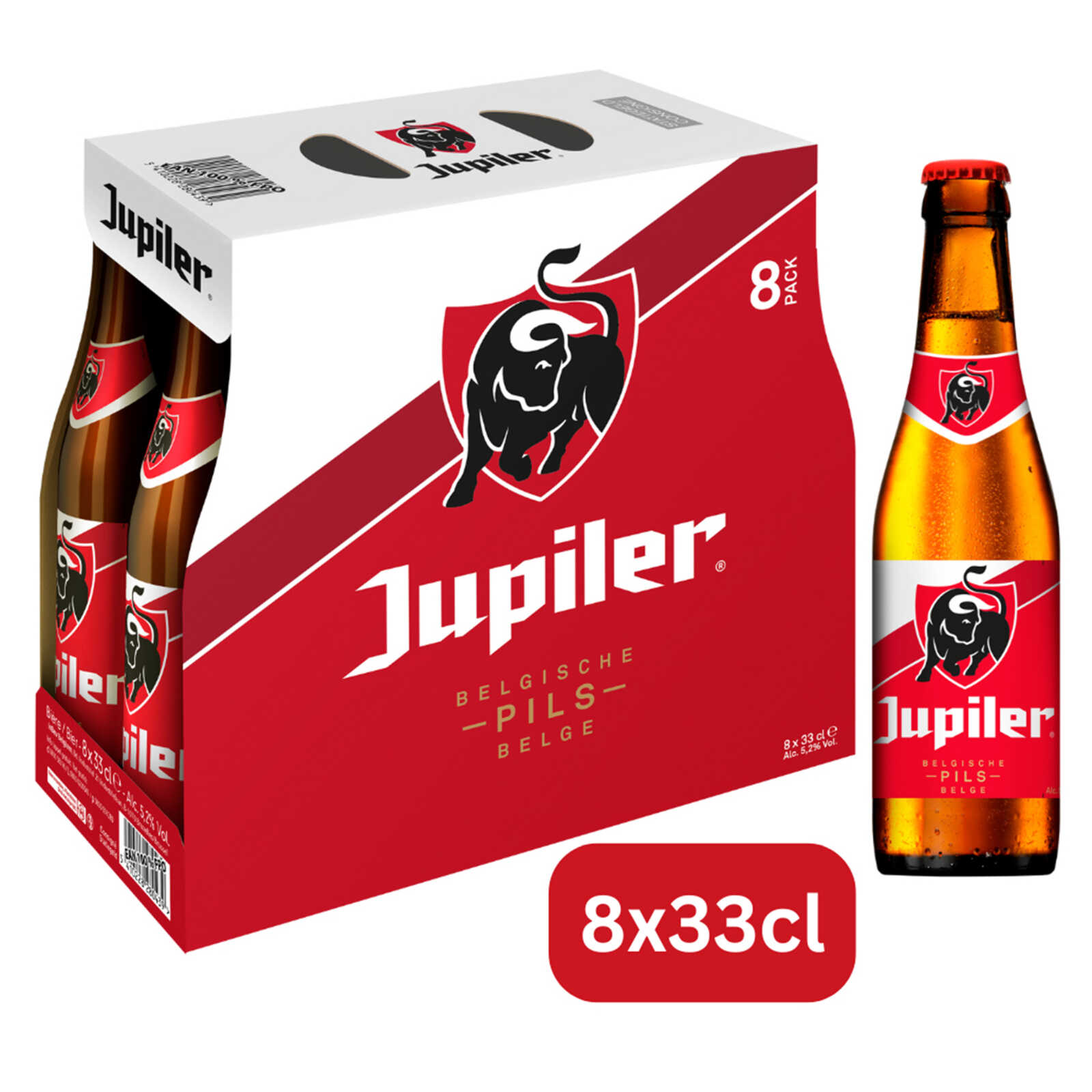 Jupiler | Bière Blonde | Pils | 5,2% alc. | Canette | 8 x 33 cl | Delhaize