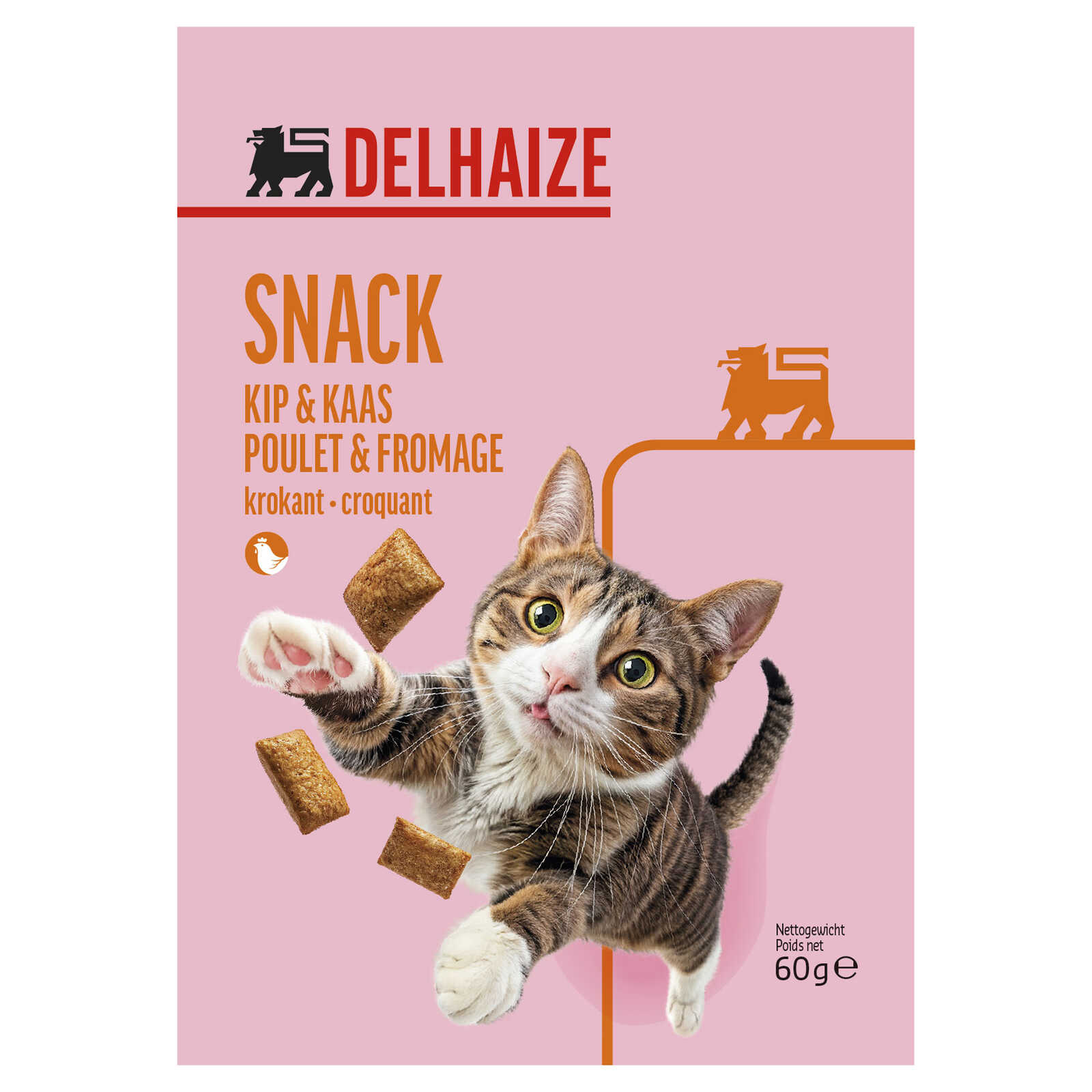 Delhaize | Snacks chat | Friandises | Poulet & fromage | 60 gr | Delhaize