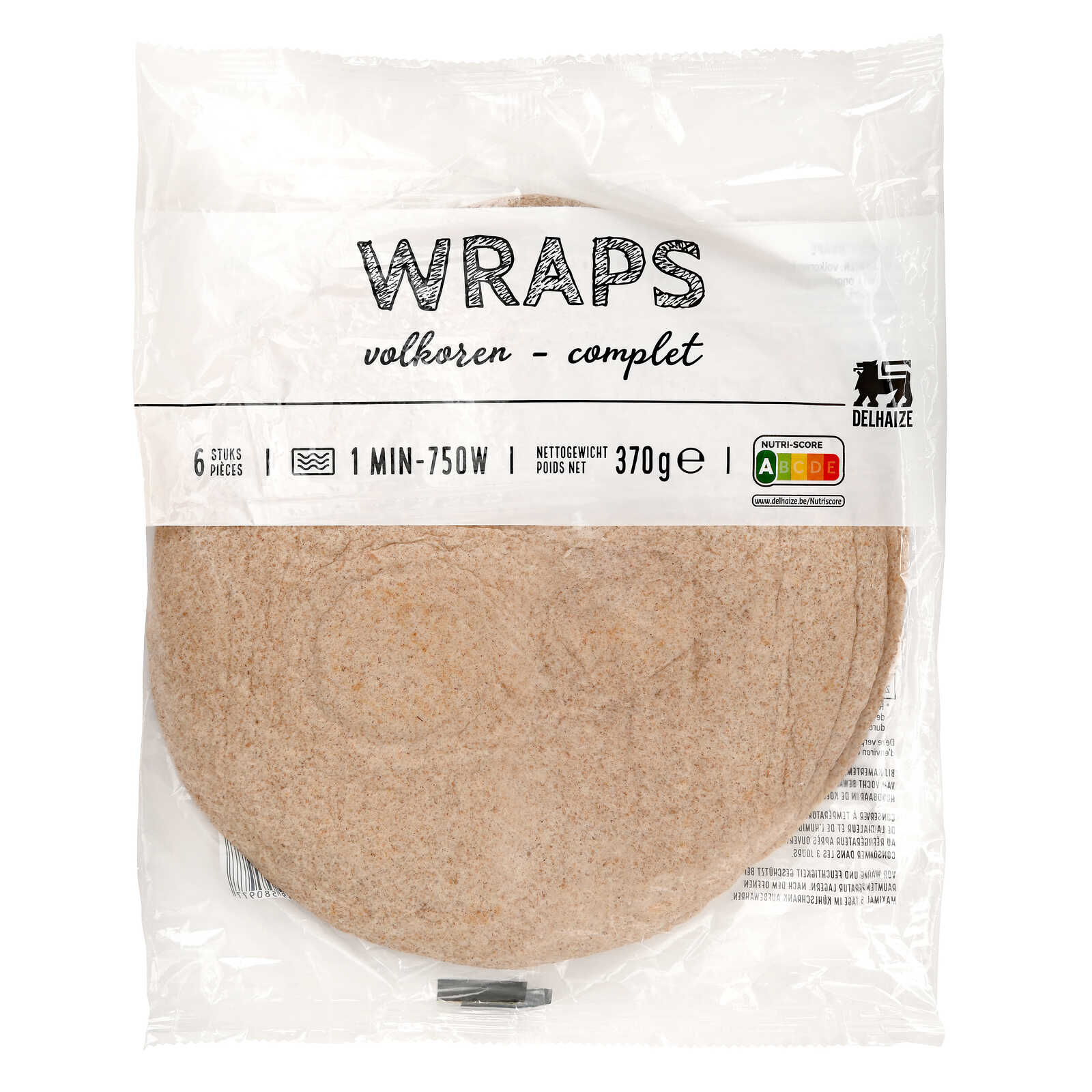 Delhaize | Wraps | Volkoren | 6ST | Zonder lactose | 370 gr | Delhaize