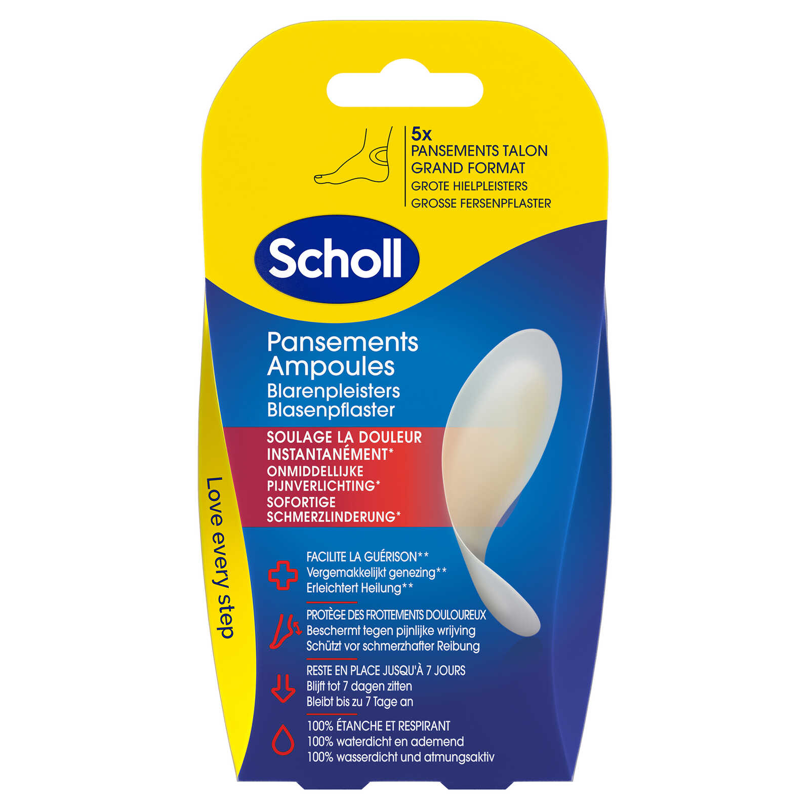 Scholl | Pansements ampoules talon | grand format | 5 pc | Delhaize