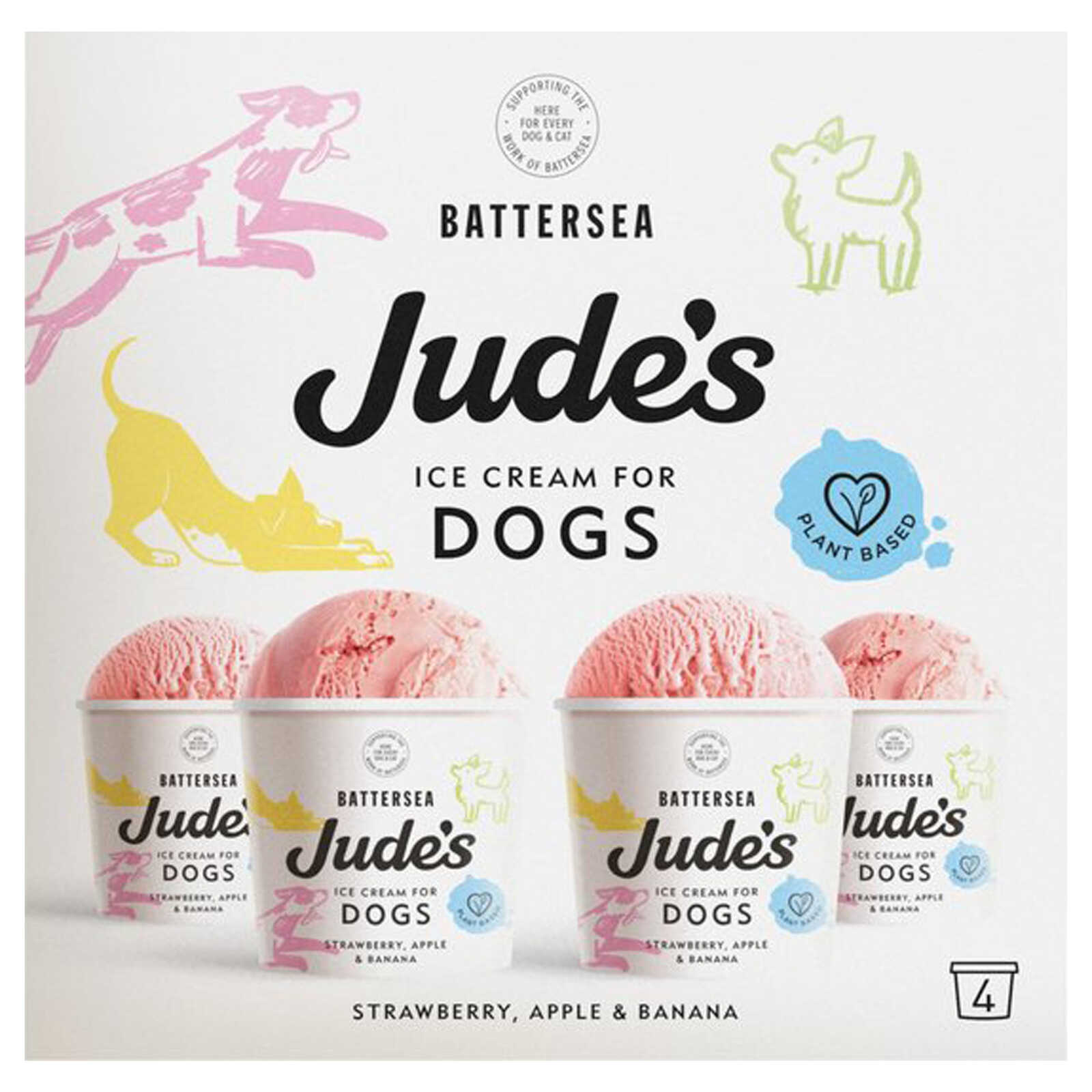 Jude's | Ijs | Honden | Banaan | Aardbei | Appel | 4 x 9 cl | Delhaize