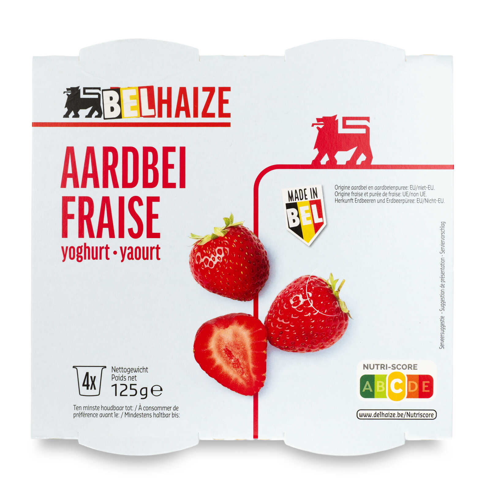 Delhaize | Yaourt | Entier | Fraise | 4 x 125 gr | Delhaize