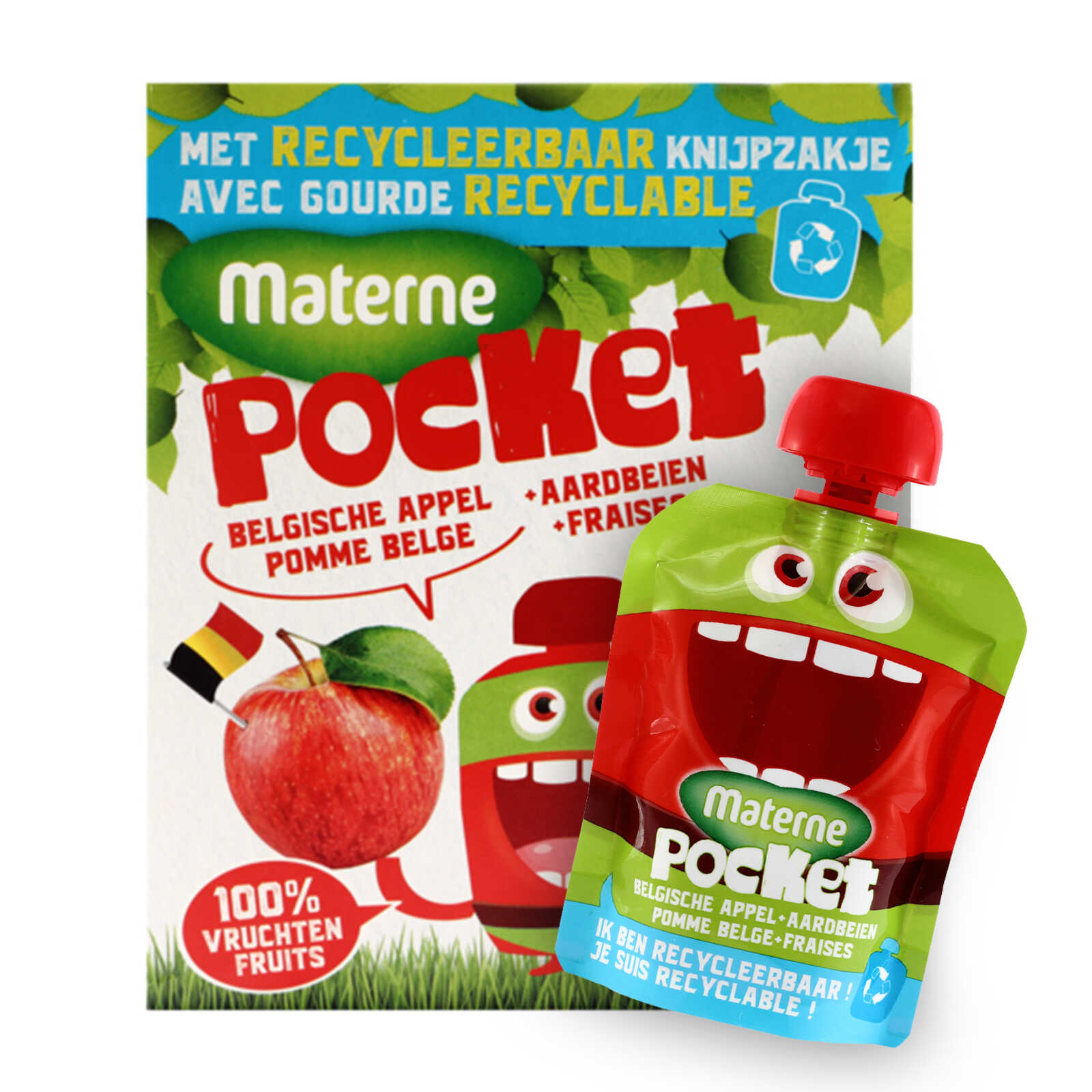 Materne | Fruit Pocket! | Compote | Pomme | Fraise | 4 x 90 gr | Delhaize