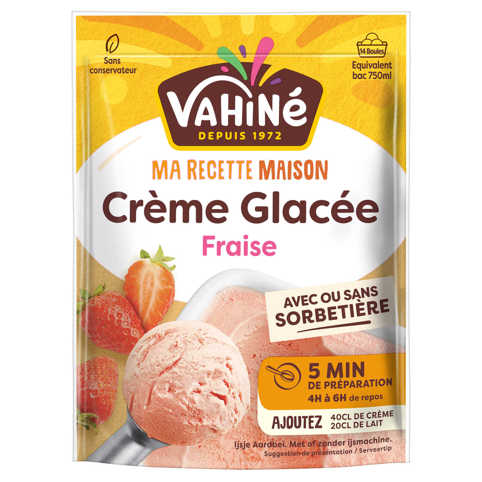 Vahiné | Mix | bereiding voor ijs | Aardbei | 200 gr | Delhaize