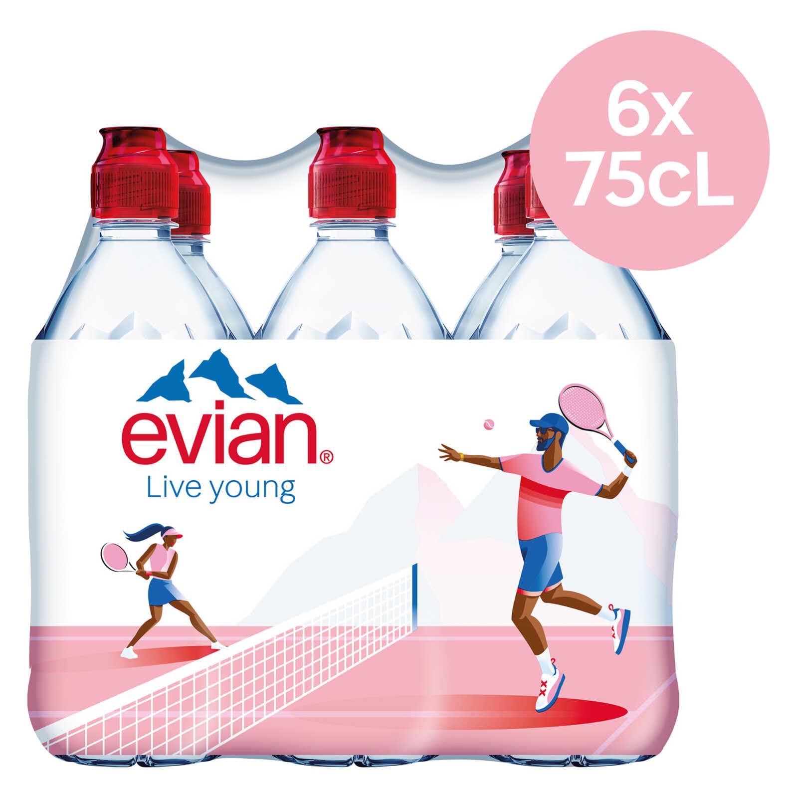 Evian | Eau minérale|Non pétillante|Bouchon sport|PET | 6 x 75 cl ...