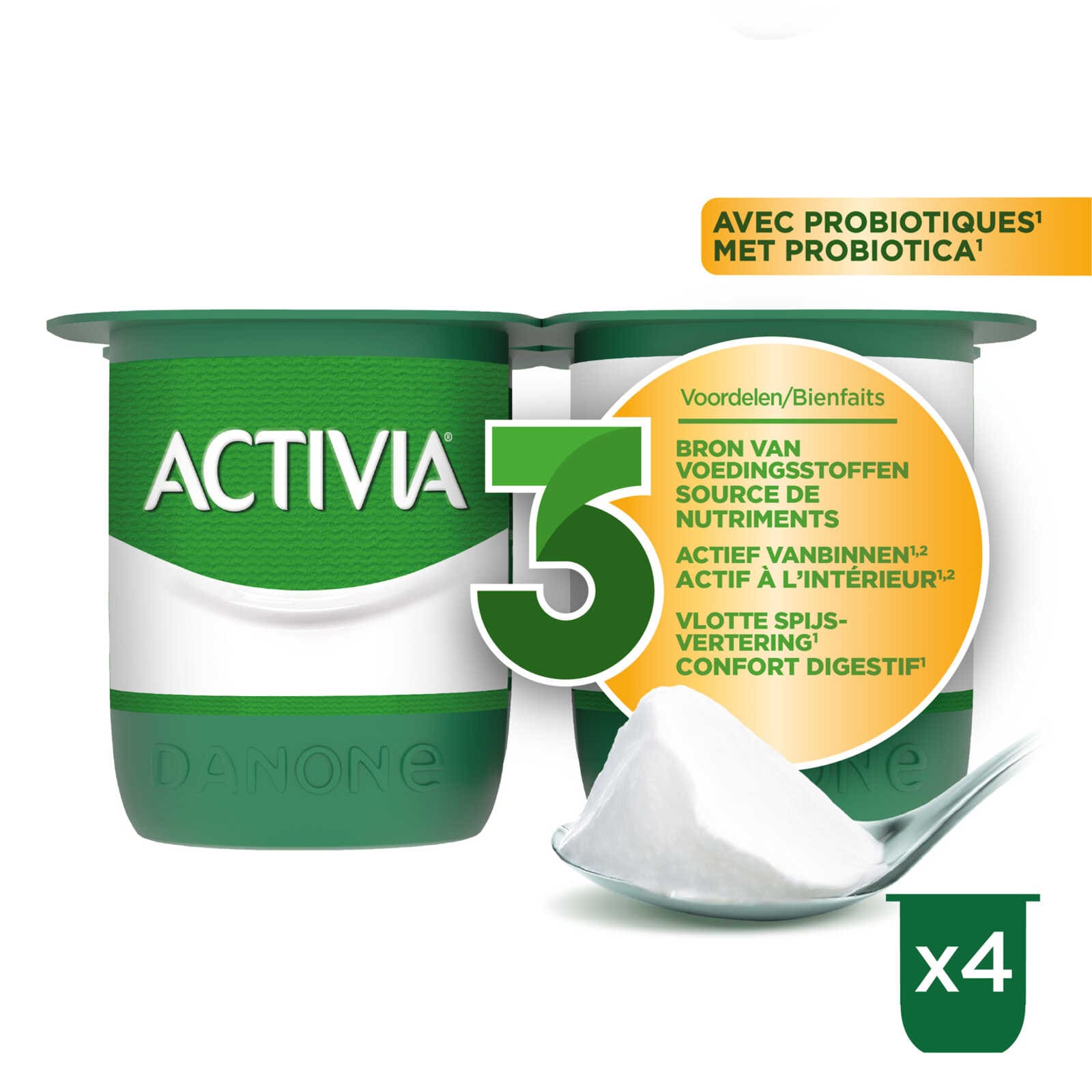 Activia | Yaourt | Nature | Bifidus | Probiotiques | 4 x 125 gr | Delhaize