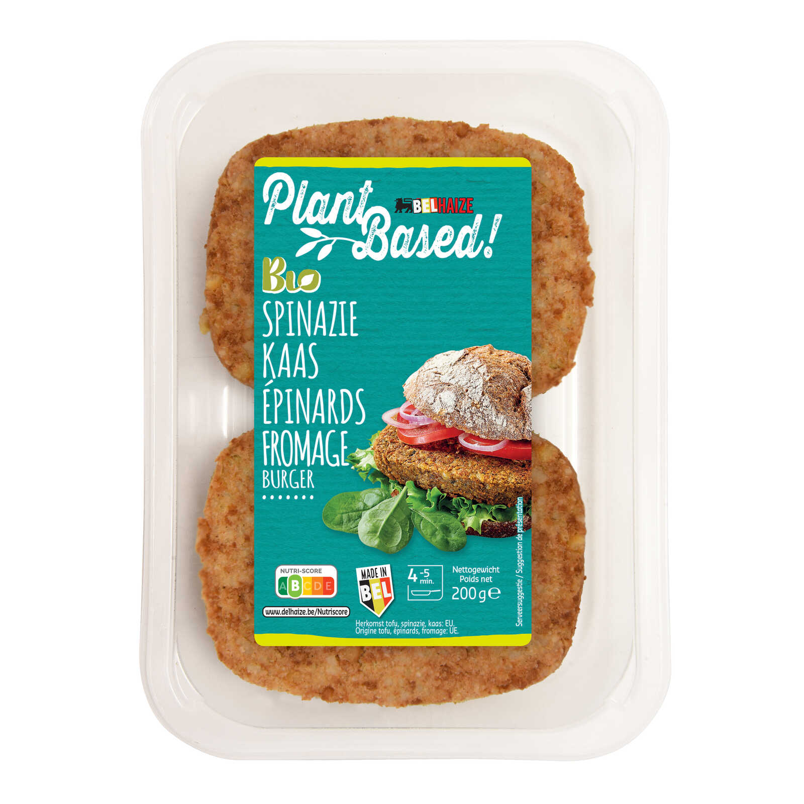 Delhaize | Plant-Based | Burger | Spinazie| Veggie | Bio | 200 gr ...