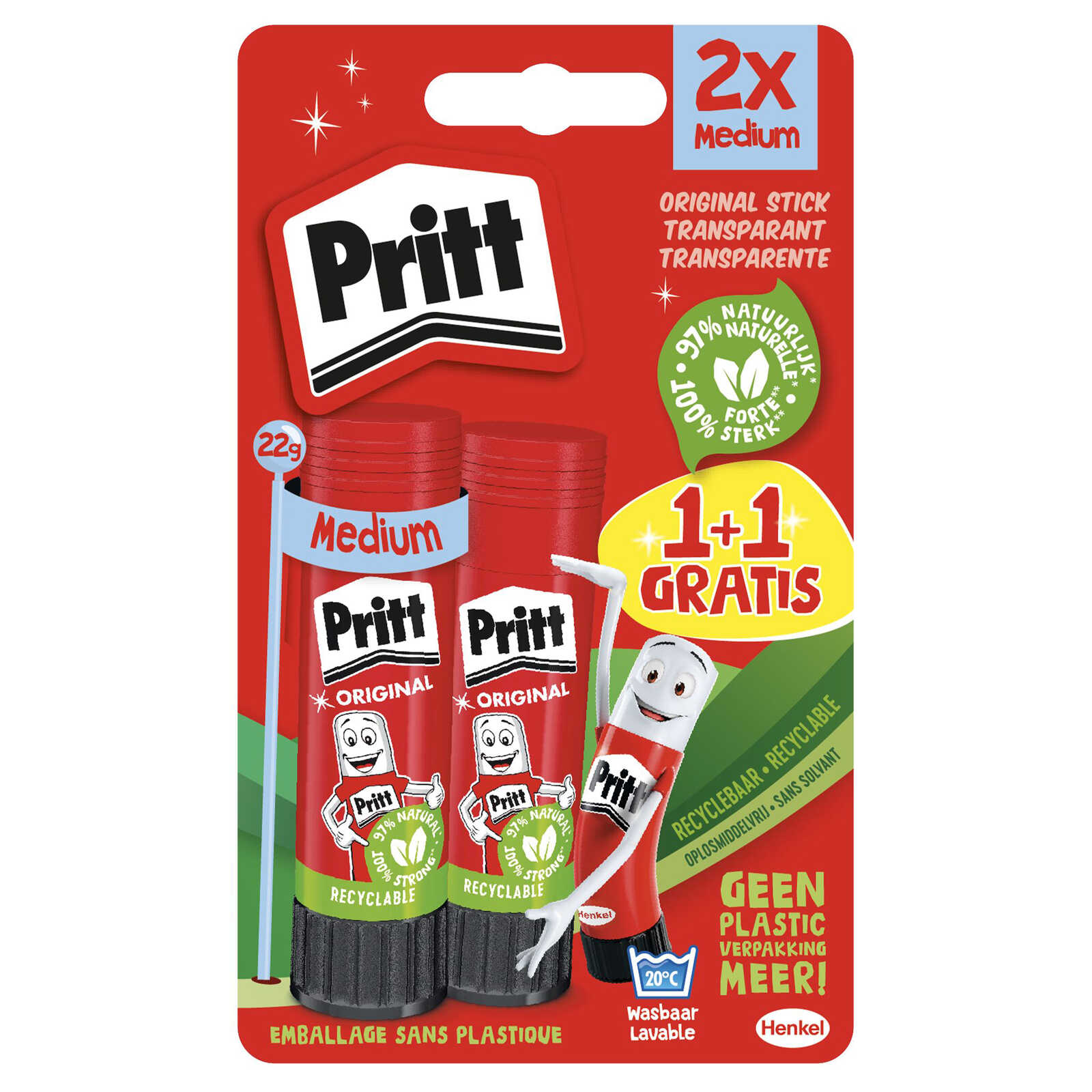 Pritt | Bâton de colle | Original | 2X22gr | 1+1 | 2 pc | Delhaize